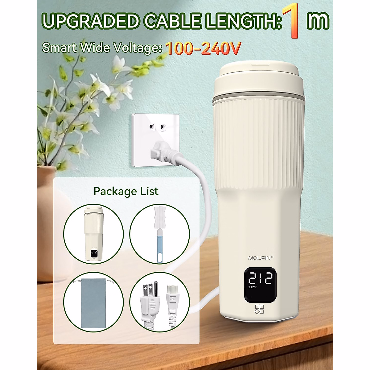 450ml Travel Kettle, Portable Electric Kettle, Mini Electric Kettle 316 Stainless Steel Portable Kettle with 6 Temperature, Dual Voltage 100-240V, Boil Dry Protection, BPA-Free