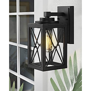Emliviar Porch Lights 2 Pack, Black Outdoor Wall Lanterns Sconces with Clear Glass Shade, 0387BK-2PK