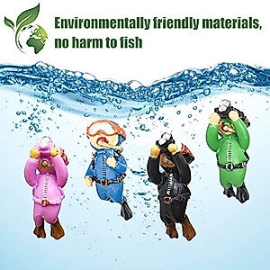 Philbinden 4 Pcs Floating Fish Tank Decorations Aquarium Décor Cute Little Diver Floating Around Freely Aquarium Accessories(Purple, Black, Green, Blue)