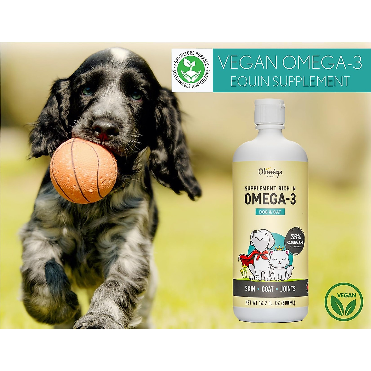 Camelina Oil for Dogs & Cats, 500mL by Olimega Farm | High in Omega-3 & Vitamin E | Support for Healthy Joints, Coat & Skin | Alternative to Salmon Oil for Dogs | Made in Canada | Pack of 2