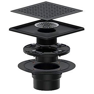 6 Inch Square Shower Floor Drain with ABS Shower Drain Base, 304 Stainless Steel Drain Cover, Matte Black