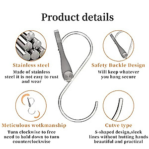 GEZIDEA S Hooks Stainless Steel Heavy Duty S Hooks Anti Drop for Work Shop,Wardrobe,Office,4Pieces