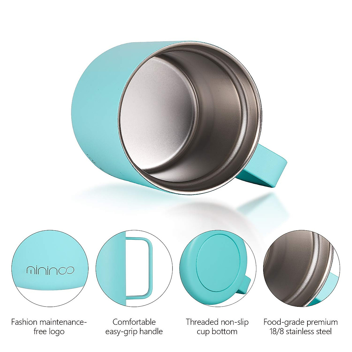 mininoo Stainless Steel Insulated Coffee Mug Cup with Handle,12OZ Double Wall Vacuum Travel Coffee Tumbler Mug with Lid Marble 2 Pack