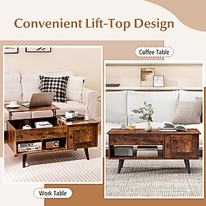 Tangkula Lift Top Coffee Table with Storage, Living Room Table with Hidden Compartment, Cabinet & Open Shelf, Flip Top Center Table, Pull up Coffee Table for Home, Office (Rustic Brown)