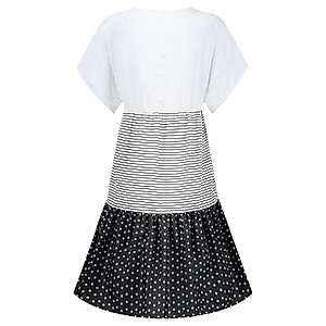 LFEOOST Dresses for Women 2023 Wedding Guest Summer V Neck Short Sleeve Belted Ruffle Hem A-Line Polka Dot Boho Maxi Dress