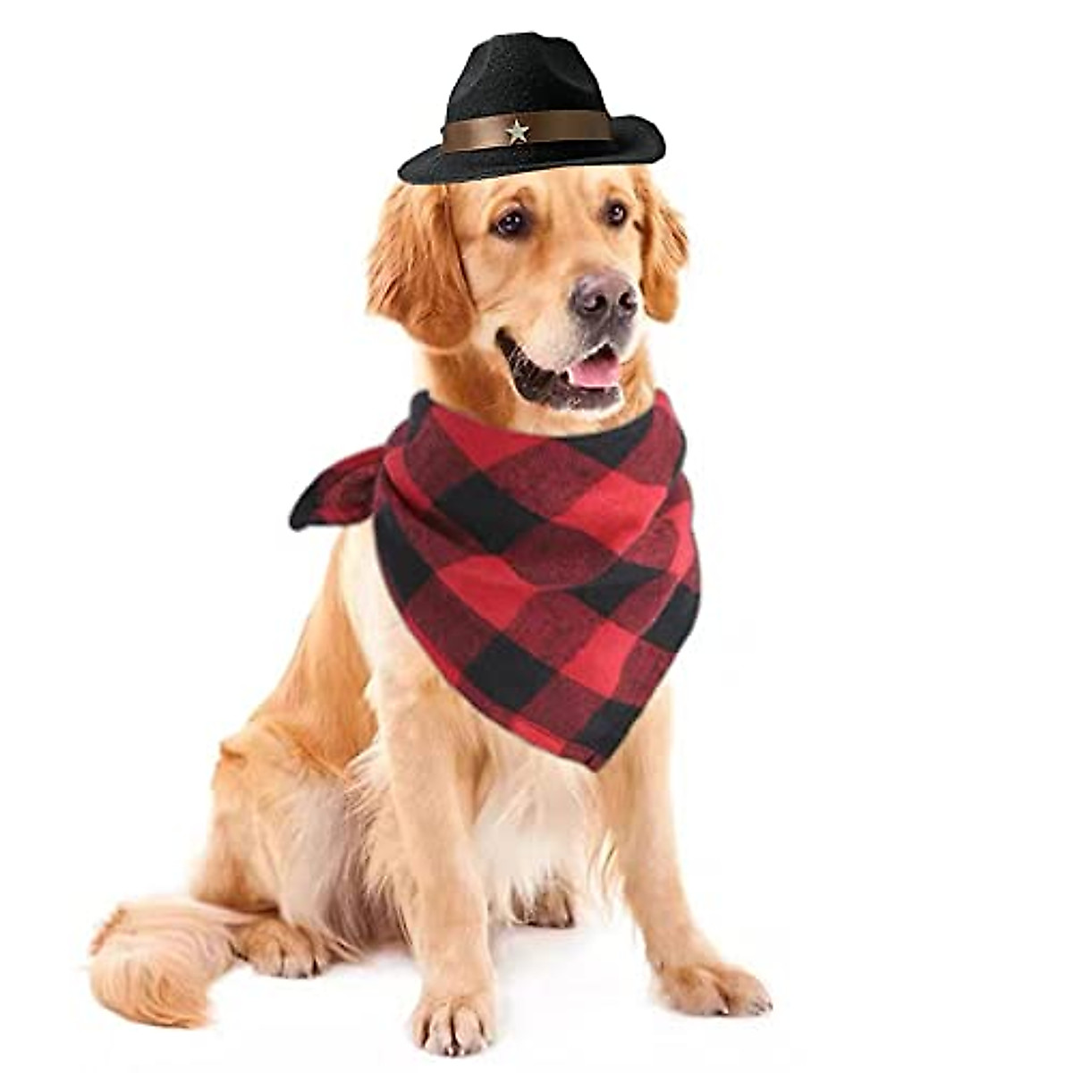 ANIAC Pet Dog Cowboy Hat and Plaid Bandana Set Cat Cowboy Costume Puppy Adjustable Cowboy Cosplay Cap with Scarf for Birthday Halloween Holiday Festival and Daily Wear (Black)