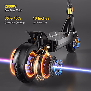 LEOOUT Electric Scooter 2800w Motor, 50-60 Miles Long Range & 40 MPH Speed, Upgraded 52V 25AH Battery, 10'' Heavy Duty Off-Road Tire, Electric Scooter for Adults