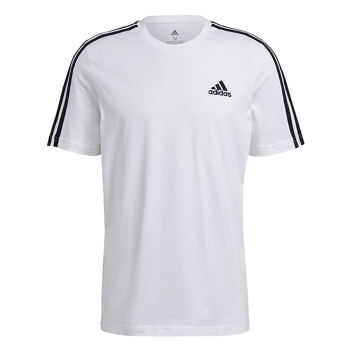 adidas Men's Essentials 3-stripes Tee, White/Black, Small