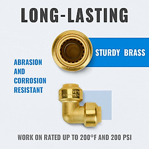 SUNGATOR 1/2" Elbow, Pushfit 90 Degree Elbow, No Lead Brass Plumbing Fitting 1/2" 90 Elbow, Push to Connect PEX, Copper, CPVC, with 1 Disconnect Clip, Pack of 12