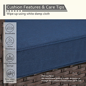 Gardenbee Patio Chairs Set of 2, with 4" Premium Cushions, Glide and 360 Degree Swivel, Brown Rattan Wicker Chairs Outdoors, Indoors, Navy