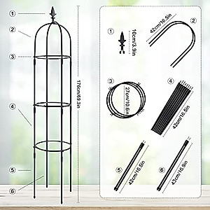 Garden Obelisk Trellis for Climbing Plants, Rustproof Plastic Coated Metal Plant Support, Garden Tower Trellis Indoor Potted Plant, Tomato Plant Cage for Support Rose, Vegetable Vines(2 Pack)