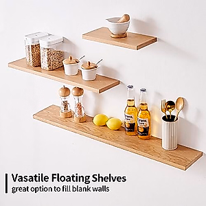 Conamily Oak Floating Shelves, 100% Solid Oak Wood 12inch Wall Mounted Natural Wood Wall Shelf Display Shelf for Home Office Living Room Bedroom Wall Storage Shelf