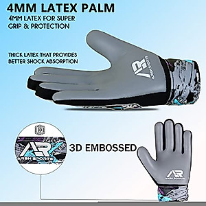 Arsh Sports Soccer Goalie Gloves, Football Goalkeeper Gloves for Kids Boys Children Youth Goalkeeping with 4mm Latex Finger Spine Protection (Gray, Size 4 Suitable for 6-9 Years)