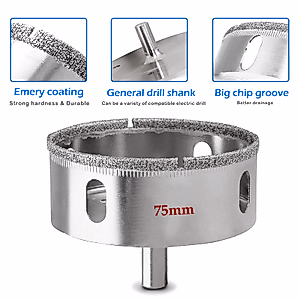 Luomorgo 75mm/3 inch Diamond Hole Saw, 1.1 inch Cutting depth Diamond Diamond Drill Bits for Glass Ceramic Marble Porcelain Tile Granite Quartz Gemstone