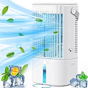 Portable Air Conditioner - Personal Mini AC Quiet Air Cooler with Handle,90° Oscillating Desktop Cooling Fan,2/4H Timer 7 Color,3 Speeds,Small Mobile Misting Fan for Home Office Work Outdoor-White