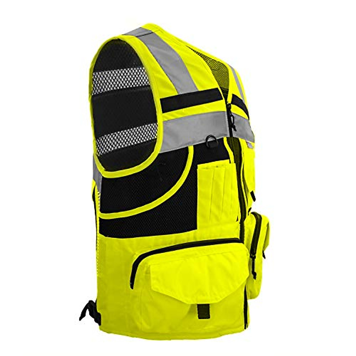 ZUJA 3M Reflective stripes Safety Vest Hi-vis Yellow knitted Vest with 10 pockets Bright Construction Workwear for men and women. (Medium)