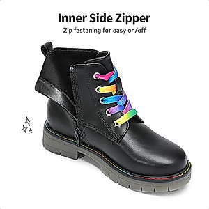 DREAM PAIRS Girls Boys Glitter Ankle Boots Side Zipper Combat Shoes with Lace Up for Toddler/Little Kid/Big Kid,Size 4 Big Kid,Black,SDBO2220K