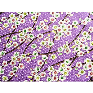 Violet Japanese Kimono Sakura Cotton on Purple Fabric by The Yard 36 by 36-Inch Wide (1 Yard) (KM081)