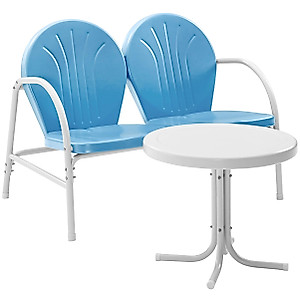 Crosley Furniture Griffith 2-Piece Retro Metal Outdoor Side Table and Loveseat Patio Furniture Set for Porch, Red