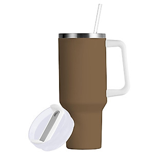 MCHIVER Khaki 30 oz Tumbler with Handle and Straw Stainless Steel Vacuum Water Bottle Leak-proof Travel Coffee Mug Insulated Cup for Car Home Office