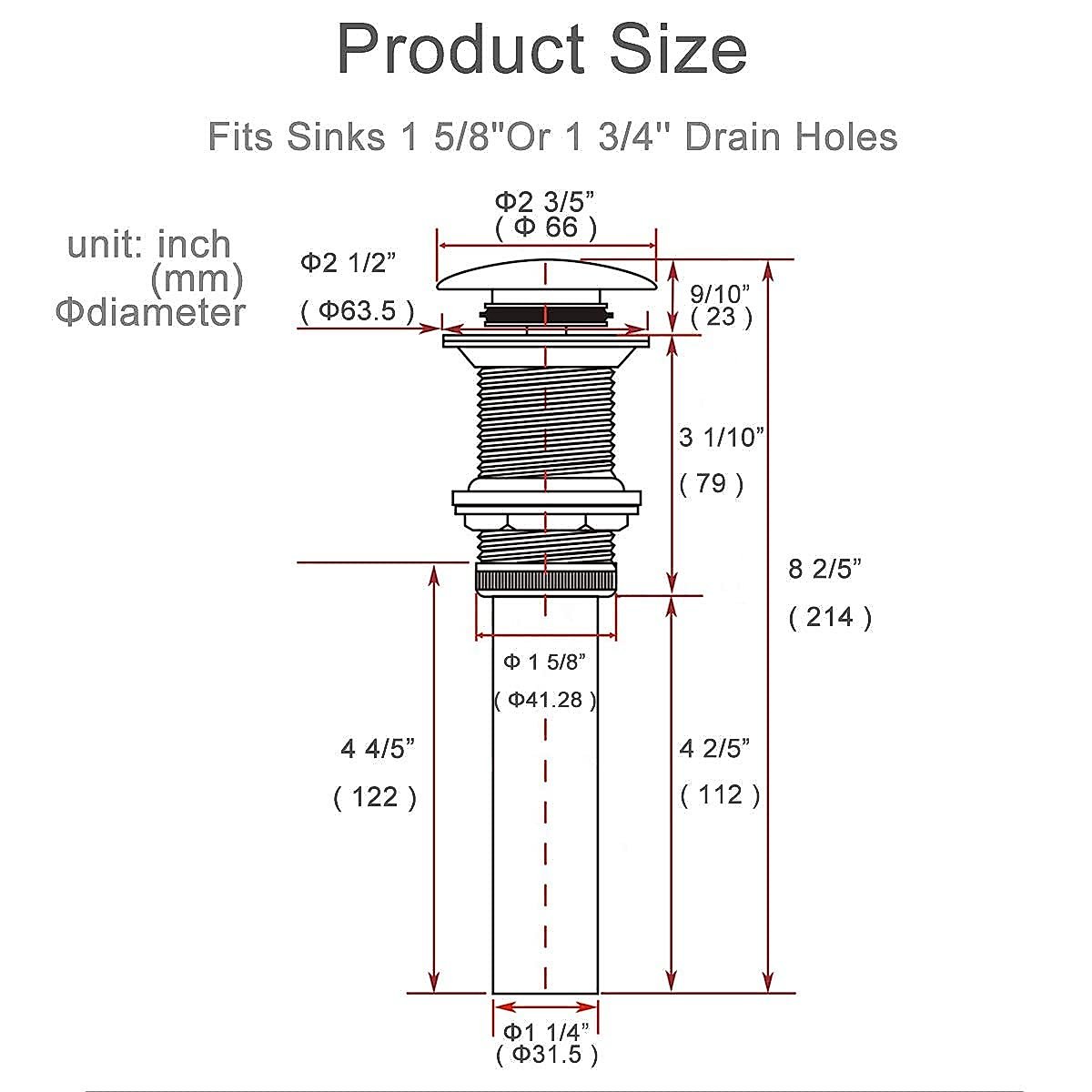 SWHYGER Pop Up Drain Assembly Brushed Nickel,Bathroom Sink Drain with Removable Brass Strainer Basket Without Overflow Vessel Basin Sink Drain Stopper,83606BN.