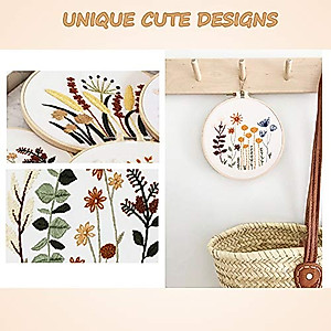 YINVA 3 Sets Embroidery Beginner Kits Embroidery Starter Kit Cross Stitch Kit Include 3 Embroidery Clothes with Floral Pattern Instructions Hoops Floss Thread Fabric Needles for Beginners