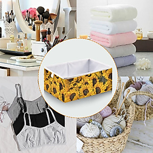DOMIKING Sunflowers Storage Bin for Closet Shelves Bedroom Foldable Fabric Storage Baskets with Sturdy Handle Large Baskets Organization Cubes 11 Inch