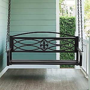 YITAHOME Heavy Duty Metal Hanging Porch Swing Chair Outdoor Swing Steel Patio Bench Lounge Capacity 660lb for Garden, Balcony, Living Room, Black Sword