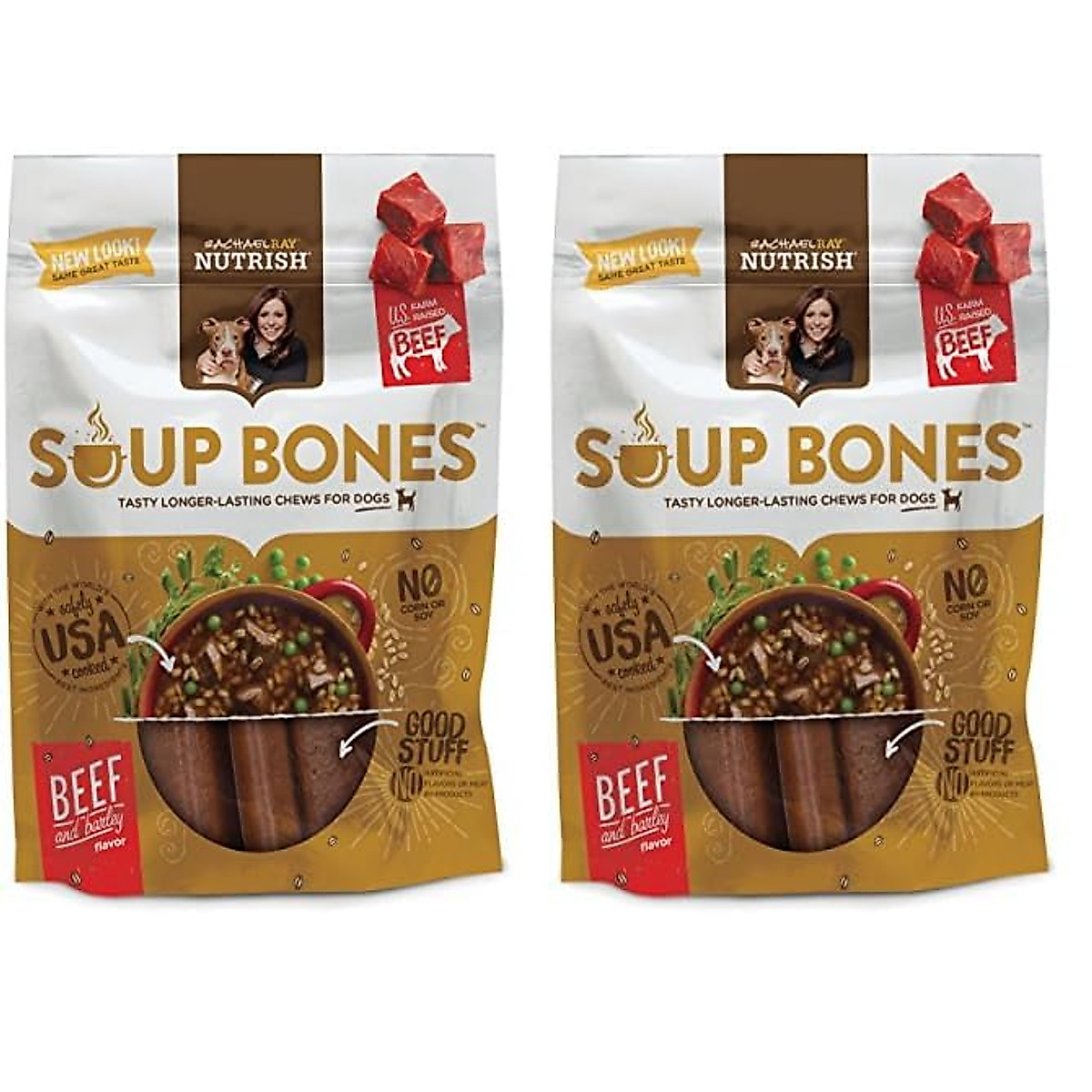 Rachael Ray Nutrish Soup Bones Dog Treats, Real Beef & Barley Flavor, 3 Bones, 6.3 Ounces (Pack of 2)