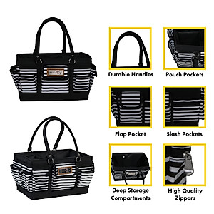 Everything Mary Deluxe Store and Tote, Black & White Stripe - Caddy for Art, Craft, Sewing & Scrapbooking Supplies - Craft Organizers and Storage with Many Compartments