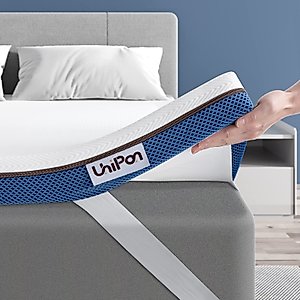 UniPon 3 Inch Gel-Infused Memory Foam Mattress Topper for Full Size Bed, Ventilated Bed Foam Topper for Back Pain and Pressure Relief, High-Density Cooling Mattress Pad with Removable & Soft Cover