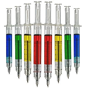 Bedwina Syringe Pens - (Bulk Pack of 24) Retractable Fun Multi Color Novelty Pen for Nurses, Nursing Student School Supplies, Birthdays, Stocking Stuffers and Toy Party Favor Gifts