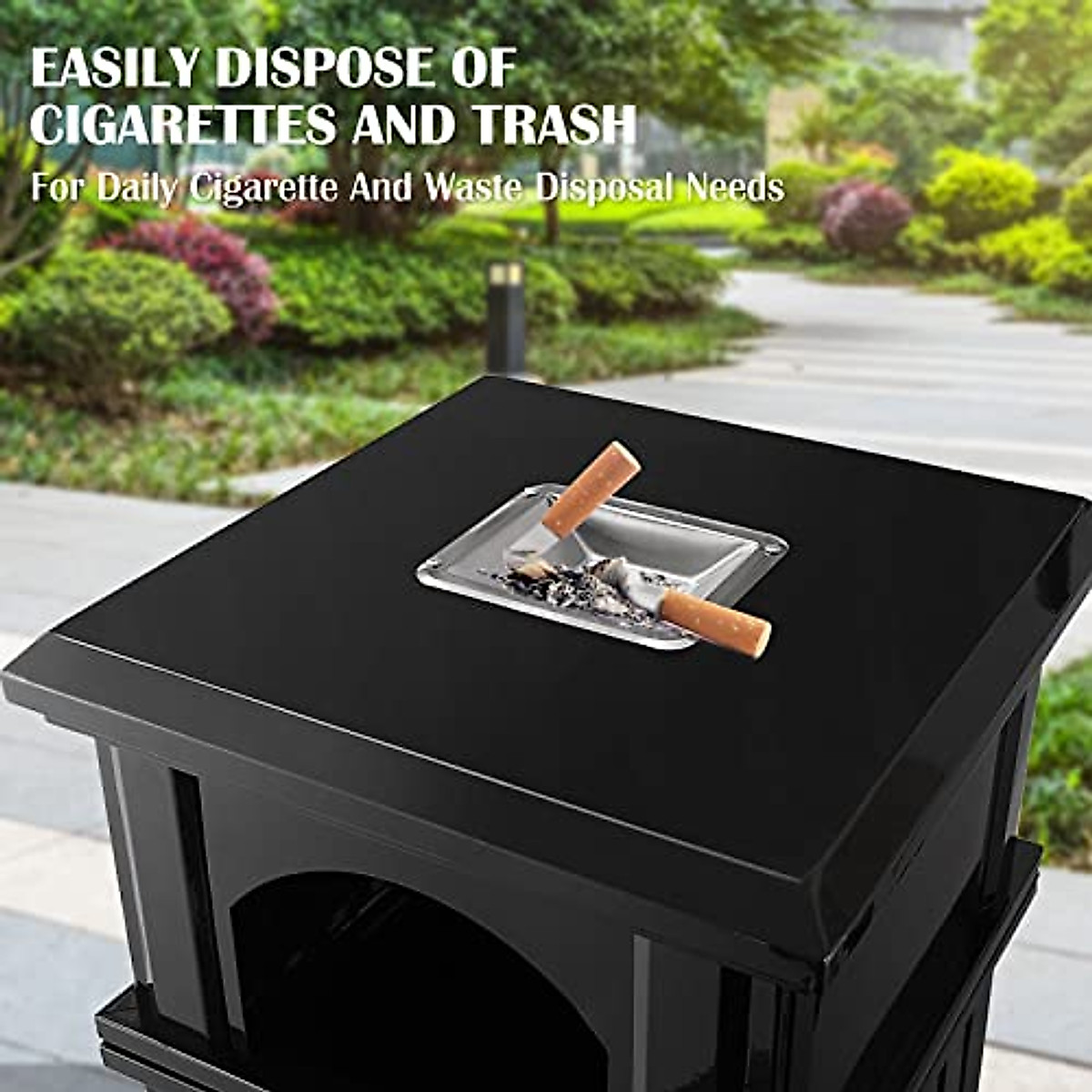 POWLAB Outdoor/Indoor Trash Can Commercial Trash Can Waste Container with Perforated Galvanized Steel Panel for Disposal Commercial Waste Container -Black