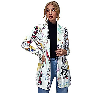 Floerns Women's Casual Long Sleeve Pop Art Colorful Blazer Graphic Work Suit Jacket Multi 1 L