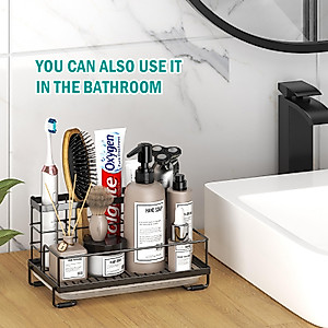 Trendy Sink Caddy Kitchen Sink Organizer, Sponge Holder for Kitchen Sink with Removable Drip Tray, Dish Brush Holder Soap Holder, Stainless Steel Rustproof Sink Tidy Caddy for Countertop - Matte Black