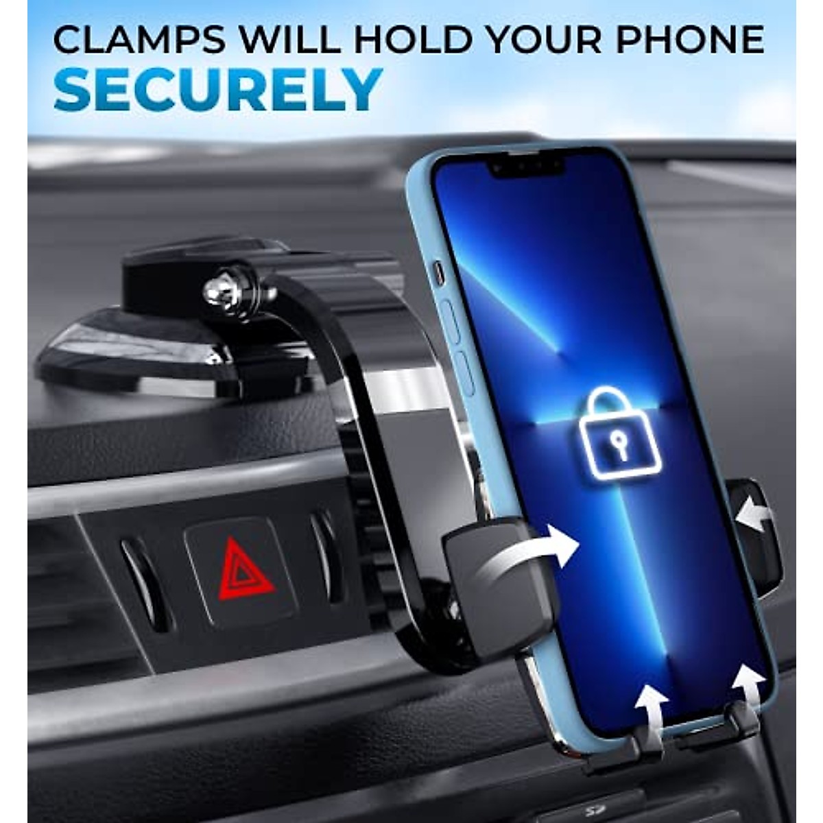 Bestrix Phone Holder for Car, SmartClamp Car Phone Mount | Dashboard Cell Phone Car Phone Holder Compatible with iPhone 13 12 11 Pro, Xr, Xs, XS MAX,XR,X, Galaxy S20 Note 20 Ultra & All Smartphones