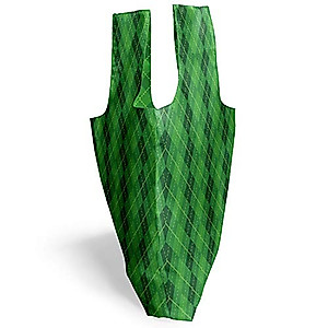 Ambesonne Irish Shopping Tote Bag, Antique Tartan Inspired Symmetrical Checkered Diamond Line Plaid Fashion, Sturdy Fabric Foldable Lightweight Market Bag for Daily Use, Green Dark Green Yellow