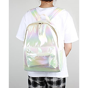 Goodbag Boutique Fashion Hologram Backpack Laser Leather Shiny School Backpack Daypack, Silver
