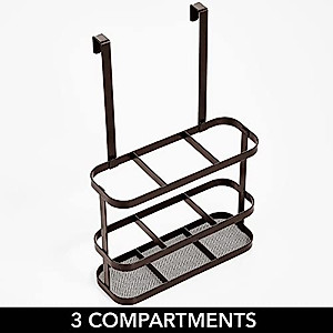 mDesign Steel Bathroom Over Cabinet Door Hair Tool Storage Organizer Accessory Basket Tray, Hang Holder for Hair Dryer, Straightener, Curling Iron, Styling Products, Carson Collection, Bronze
