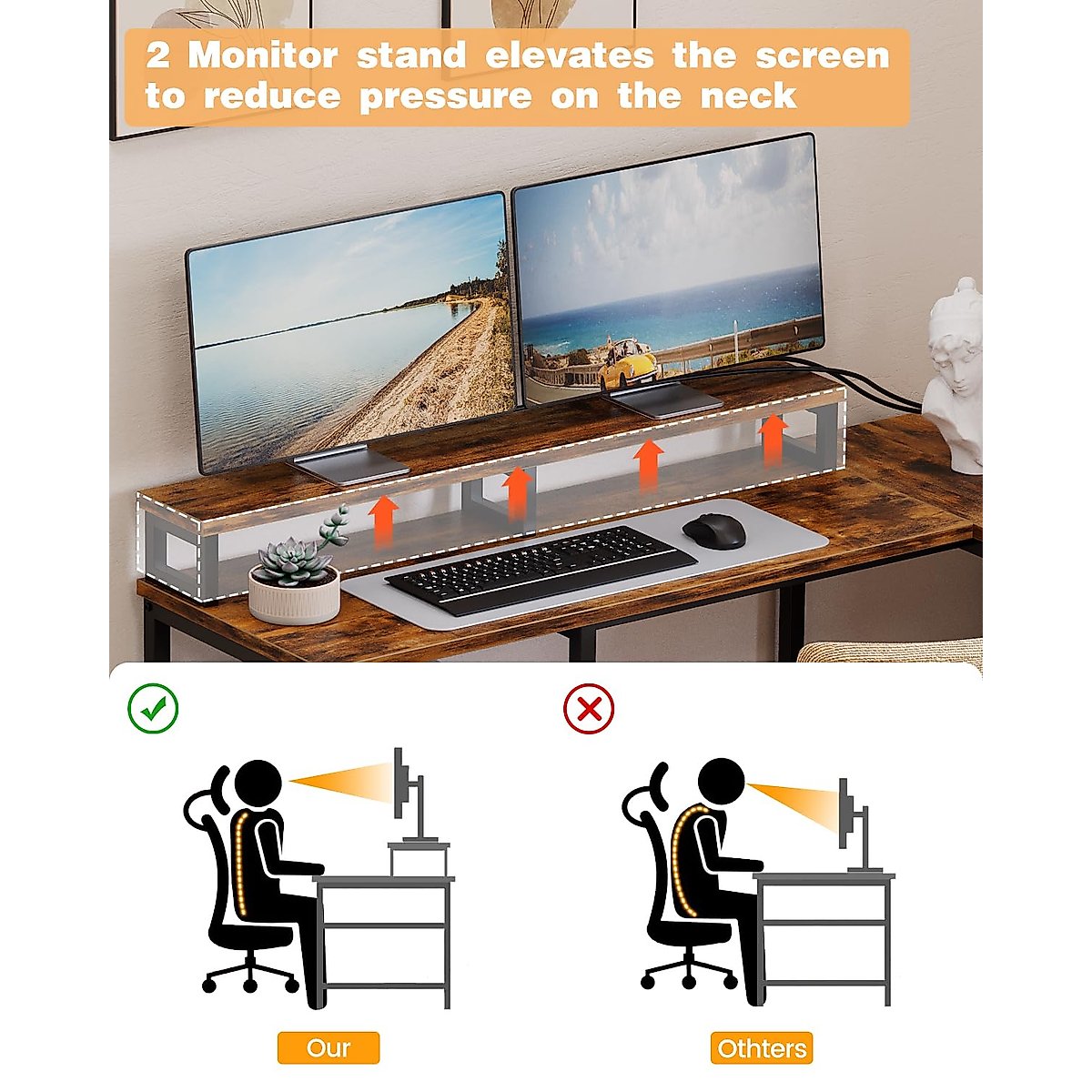 L Shaped Office Desk, 67" Home Office Desk with File Drawer & Power Outlet, Gaming Desk with Mobile CPU Stand, Corner Computer Desk with Monitor Shelf, Printer Storage Shelves, Two Person Desk, Brown
