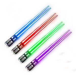 Lightsaber Chopsticks Star Wars Light Up - LED Glowing Light Saber Chop Sticks - Reusable Sushi Lightup Sabers Chopstick Set Of 4 Pairs - Blue & Red & Green & Purple