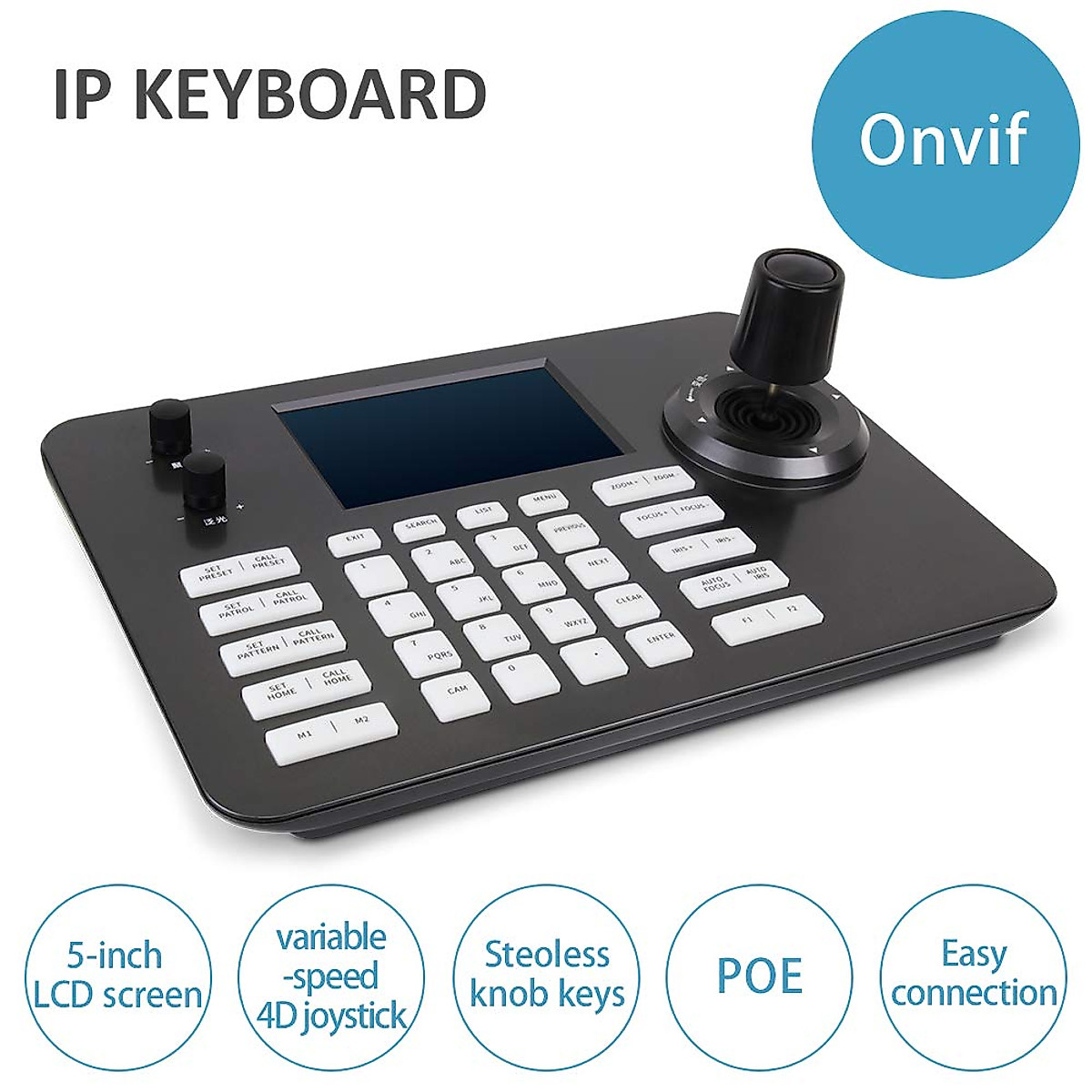 LEFTEK Video Conference PTZ Controller Decoding Series Keyboard with 5 Inch LCD Screen 4D Joystick POE Function Protocol Connection