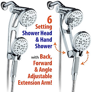 AquaSpa High Pressure 48-mode Luxury 3-way Combo with Adjustable Extension Arm – Dual Rain & Handheld Shower Head – Extra Long 6 Foot Stainless Steel Hose – All Chrome Finish – Top US Brand