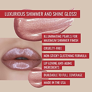 Runway Rogue LuxGloss Lip Gloss, High-Pigment Shimmer Rose-Gold Lip Gloss, ‘Fashion Week’