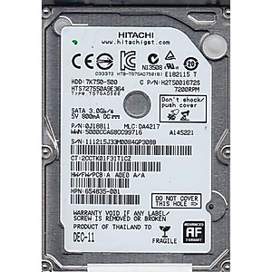 HTS727550A9E364, PN 0J18811, MLC DA4217, Hitachi 500GB SATA 2.5 Hard Drive (Renewed)
