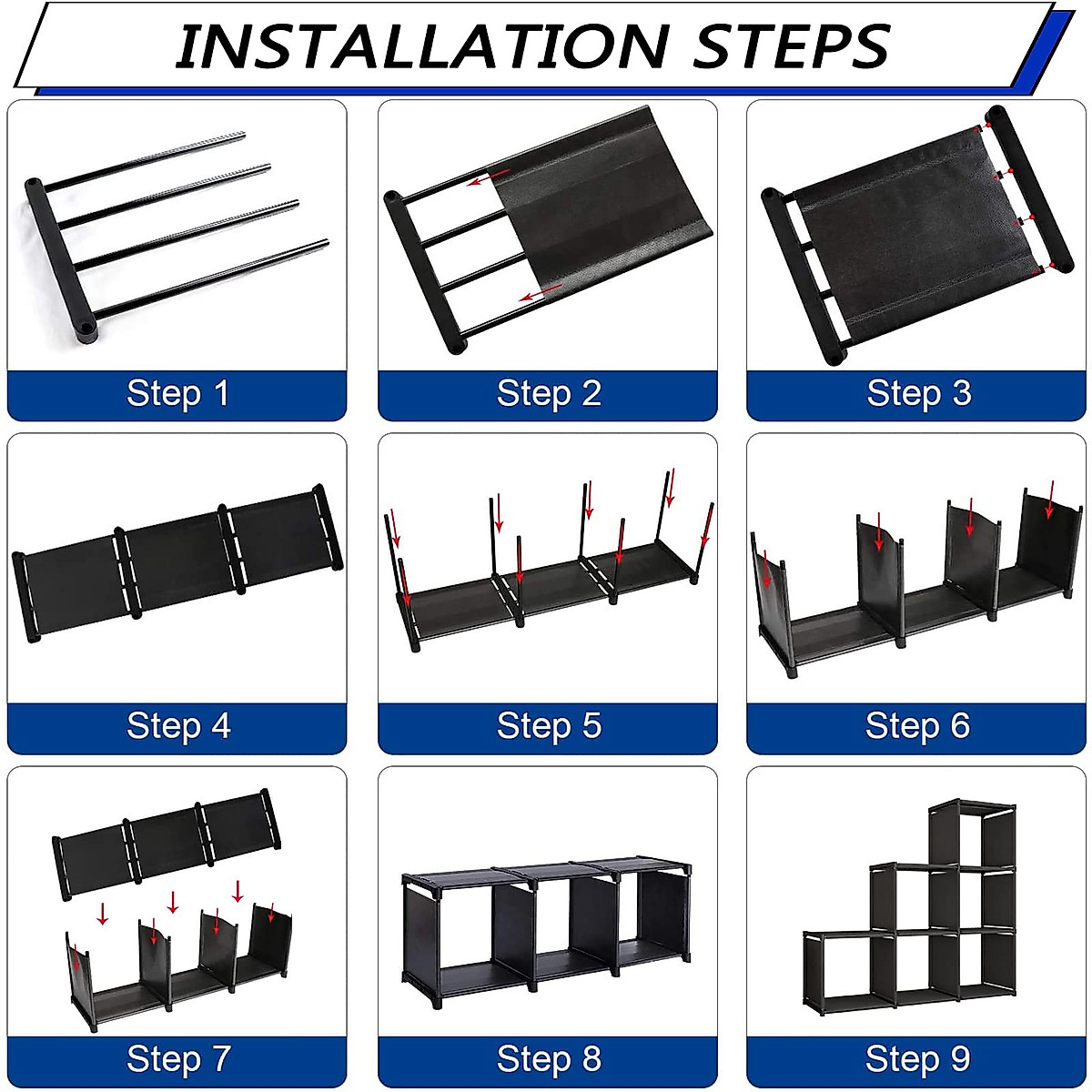 SUOERNUO Bookcase Storage Bookshelves Floor Standing Shelves Decor Furniture for Home Office Living Room Bed Black (35.8L X 11.8W X 37.4H)