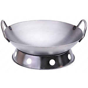 16 Inches Carbon Steel Round Bottom Wok with Two Side Metal Handle, 14 Gauge Thickness, USA Made (Wok Ring Included)