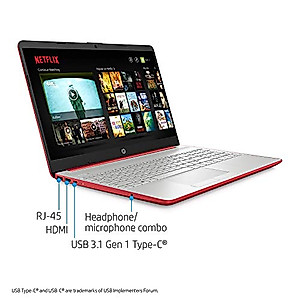 2021 Newest HP Pavilion 15.6" HD Laptop Computer, Intel Pentium Processor, 4GB RAM, 128GB SSD, HD Webcam, USB-C, HDMI, Ethernet RJ-45, Windows 10 S, Red, TiTac Accessory (Renewed)