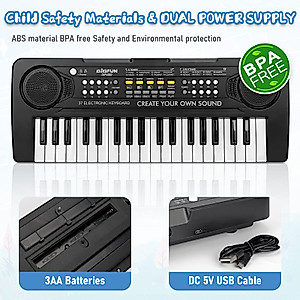 TOQIBO Kids Piano Keyboard, 37 Keys Electronic Piano for Kids Portable Multi-Function Musical Instruments Birthday Educational Gift Toys for 3 4 5 6 7 8 Year Old Boys Girls Children Beginner (Black)