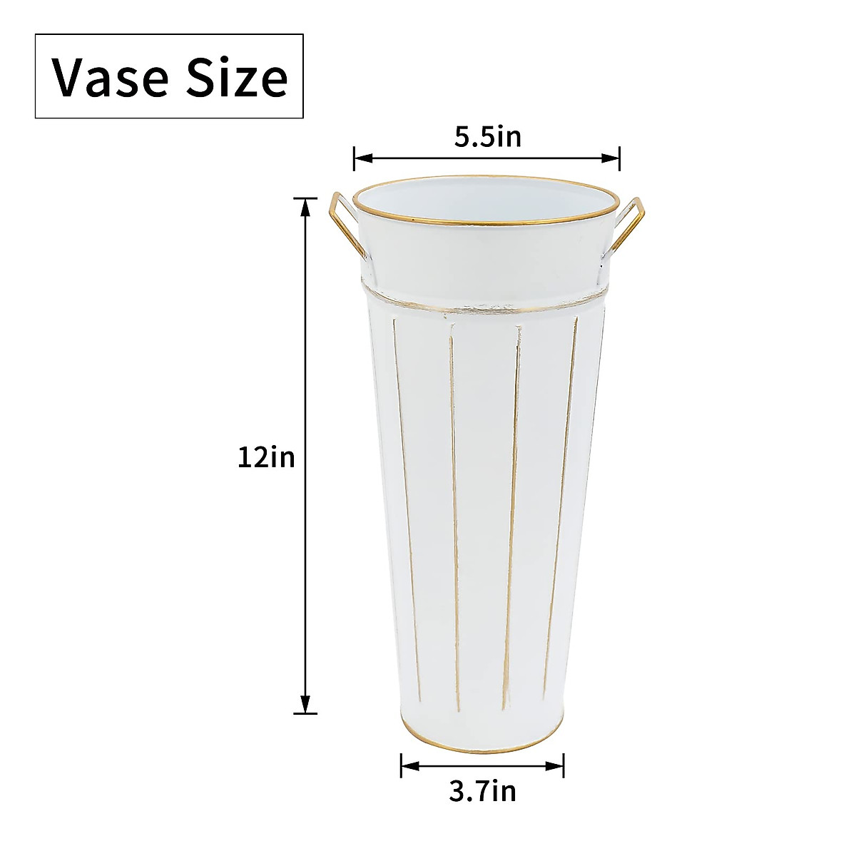 AULESET Galvanized Vase 12" Metal Flower Bucket Tin Vases for Home Decor,Farmhouse,Set of 4,White